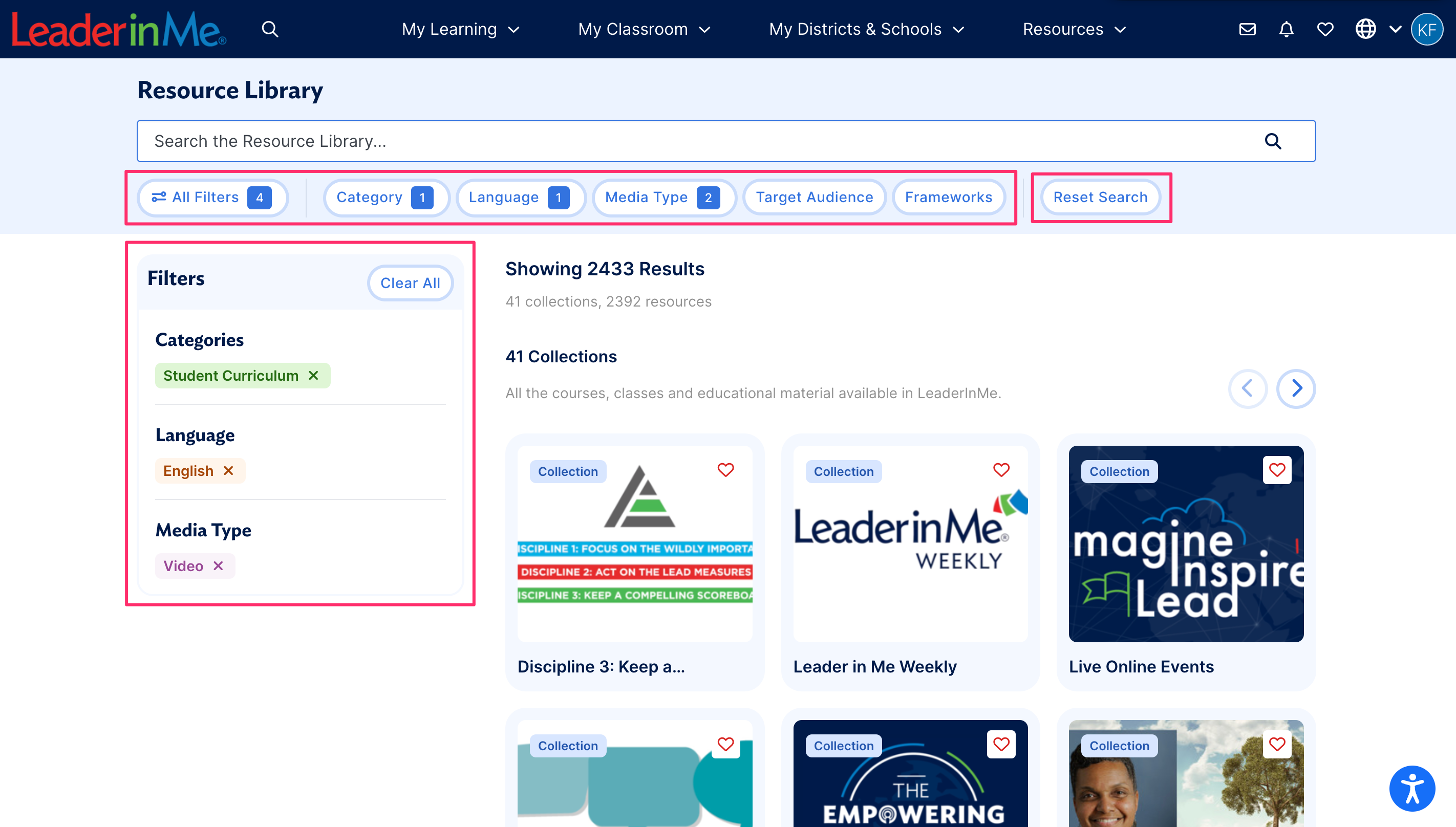 Using Resource Library Filters – FranklinCovey Education